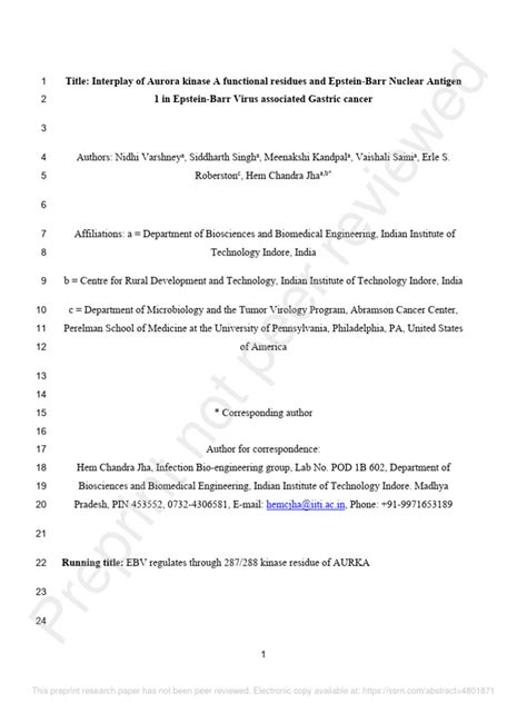 Interplay Of Aurora Kinase A Functional Residues And Epstein Barr Nuclear Antigen 1 In Epstein