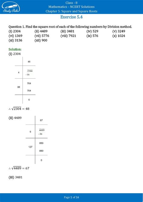NCERT Solutions For Class Maths Chapter Exercise Squares And