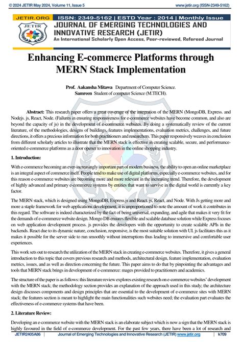 Pdf Enhancing E Commerce Platforms Through Mern Stack Implementation
