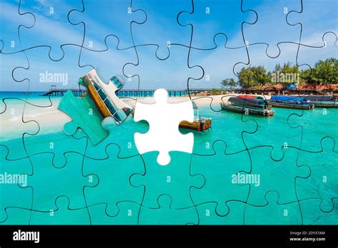 Rectangular Jigsaw Puzzle With Beautiful Marine Illustration Stock
