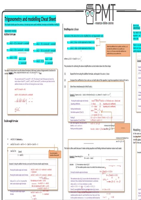 Trigonometry And Modelling Cheat Sheet Trigonometry Stuvia Uk