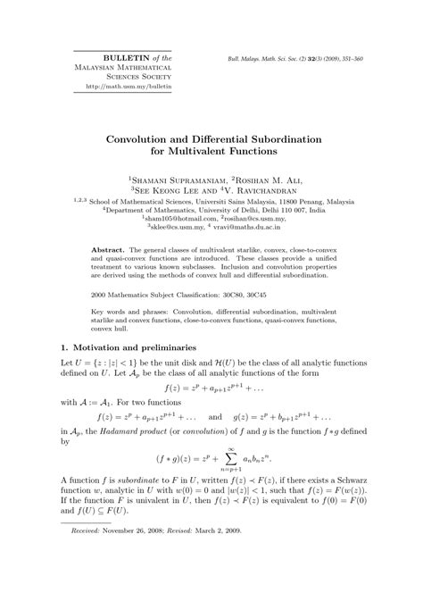 Pdf Convolution And Differential Subordination For Multivalent Functions