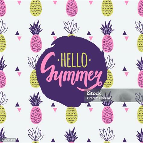 파인애플 삼각형 안녕하세요 여름 글자와 벡터 완벽 한 패턴입니다 귀여운 여름 과일 배경입니다 0명에 대한 스톡 벡터 아트 및 기타 이미지 Istock