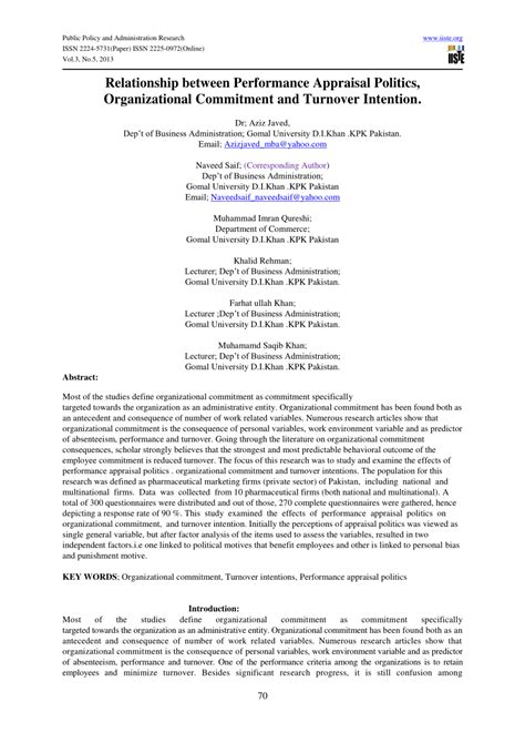 Pdf Relationship Between Performance Appraisal Politics