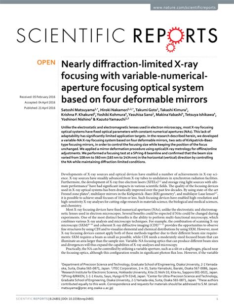 Pdf Nearly Diffraction Limited X Ray Focusing With Variable Numerical Aperture Focusing