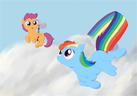 Scootaloo And Rainbow Dash Flying