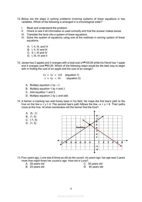 Math 8 Module 16 Solving Systems Of Linear Equations In Two Variables