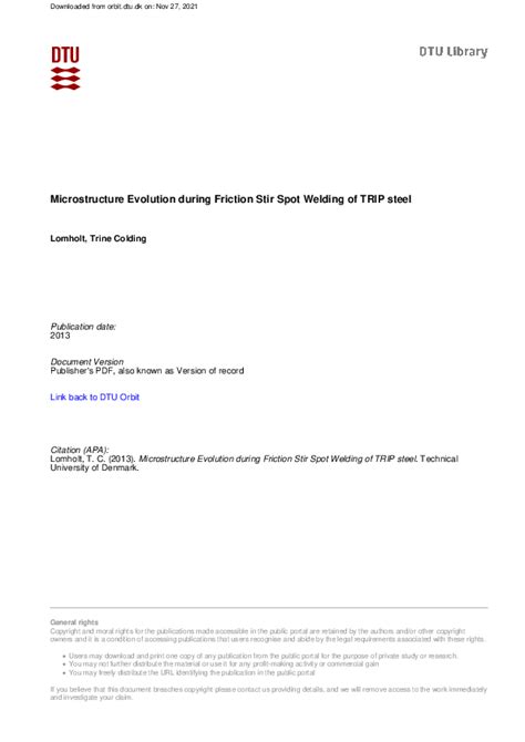 Pdf Microstructure Evolution During Friction Stir Spot Welding Of Trip Steel Mohamed Ragab