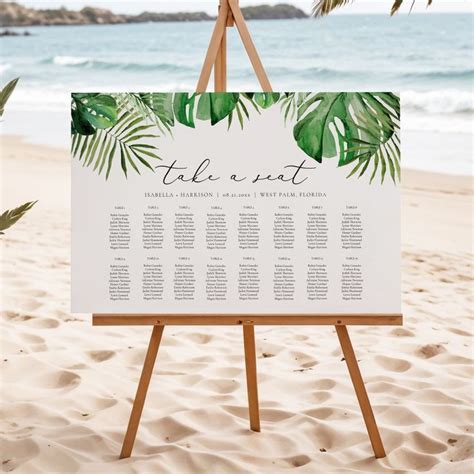 Cora Tropical Watercolor Palm Leaf Seating Chart Foam Board Zazzle In 2025 Leaf Seating