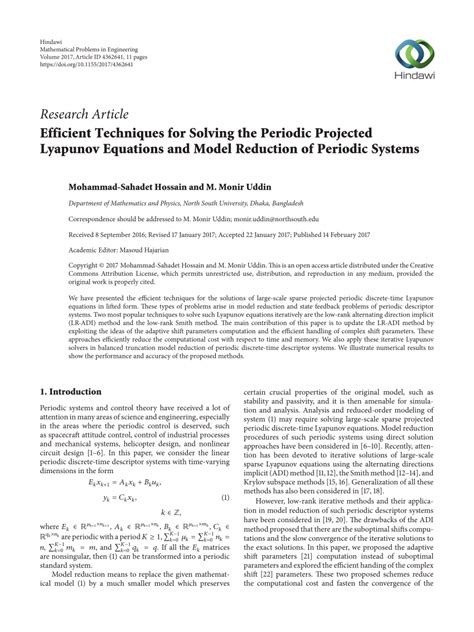 Pdf Efficient Techniques For Solving The Periodic Projected Lyapunov