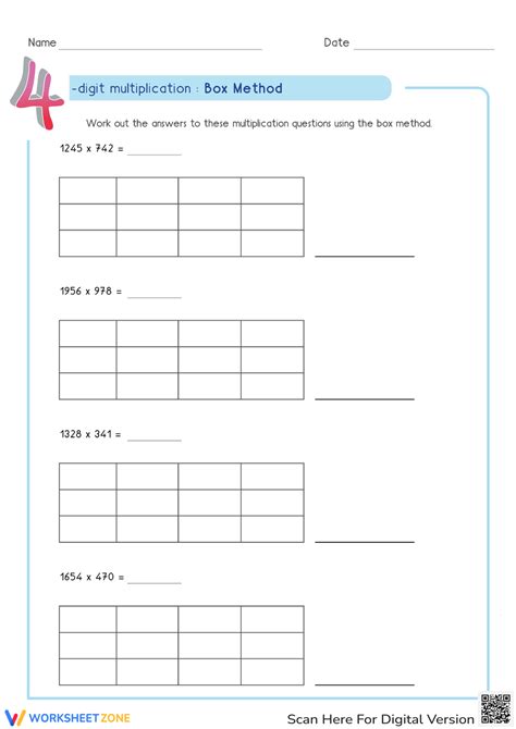 Multiplication Box Method Worksheets