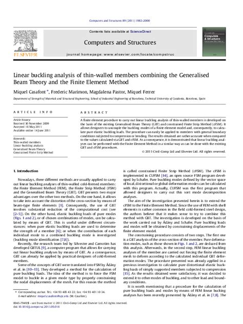 Pdf Buckling Analysis Of Thin Walled Members
