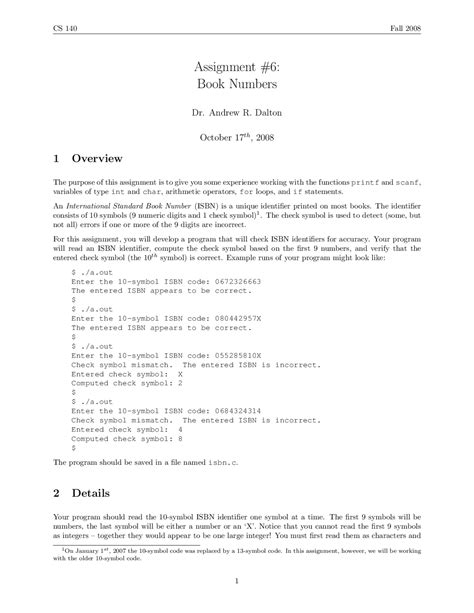 An Overview Of Book Numbers Assignment 6 Cs 140 Docsity