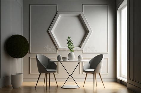 Interior Design Of A Modern Room With A Table And Chairs Stock