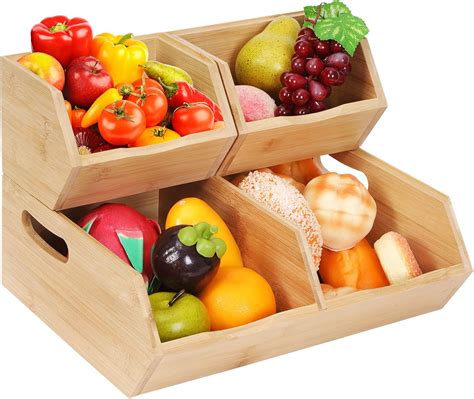 Bamboo Stackable Pantry Storage Binswooden Stackable Basketspotato