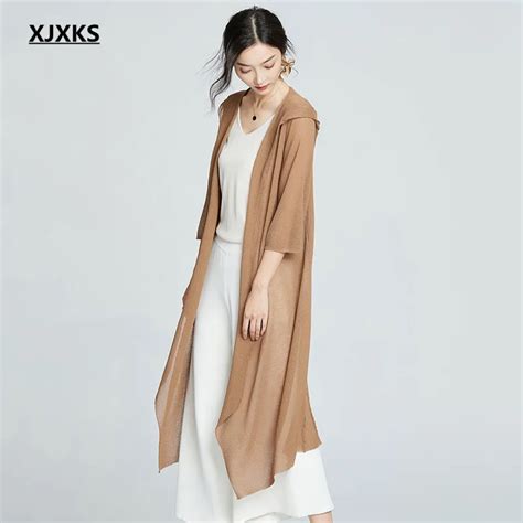 Xjxks 여성용 후드 긴 자외선 차단 의류 2022 봄 여름 가을 루즈 아이스 리넨 니트 카디건 패션 신상 Aliexpress