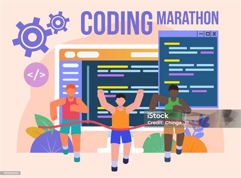 Sekelompok Orang Berlari Layar Lebar Dengan Kode Di Latar Belakang