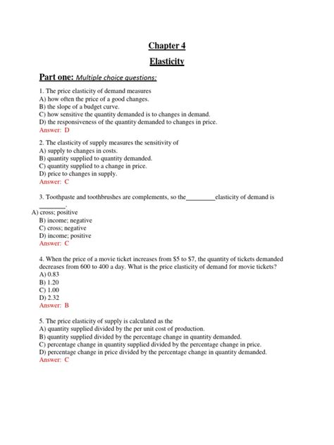 Section Sheet Ch4 Elasticity Pdf Elasticity Economics Demand