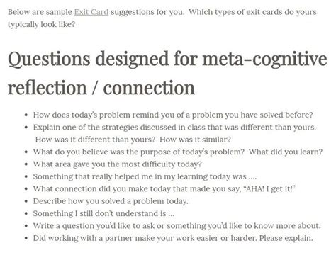 Exit Card Samples Metacognition Math Resources Cards Exit Card Samples Metacognition Math Resources Cards