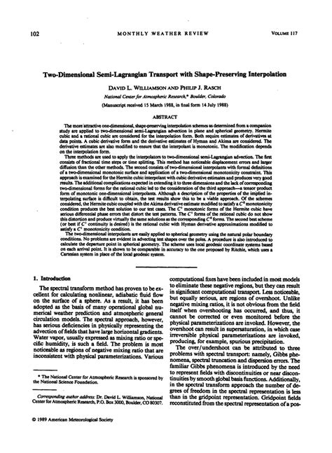 Pdf Two Dimensional Semi Lagrangian Transport With Shape Preserving Interpolation