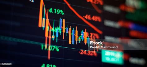 기술 가격 그래프 및 지표 파란색 테마 화면의 빨간색 및 녹색 촛대 차트 시장 변동성 상승 및 하락 추세 채권 금융 항목에 대한 스톡 사진 및 기타 이미지 Istock