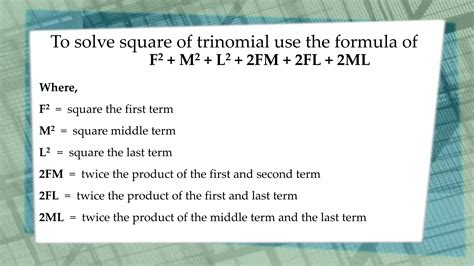Square Of Trinomial Pptx Chemistry Science