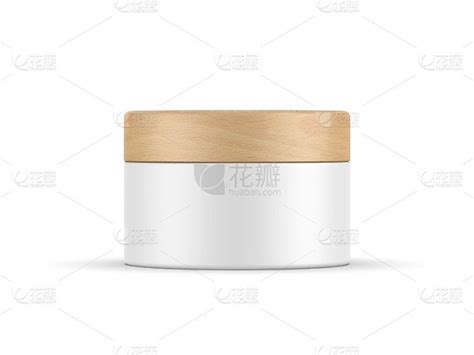 化妆品奶油瓶与木制盖模型，化妆品容器与木制盖模型模板孤立的白色背景，3d插图素材 花瓣网