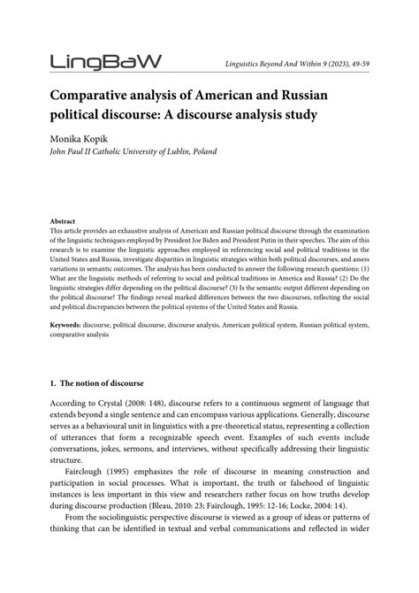 Pdf Comparative Analysis Of American And Russian Political Discourse