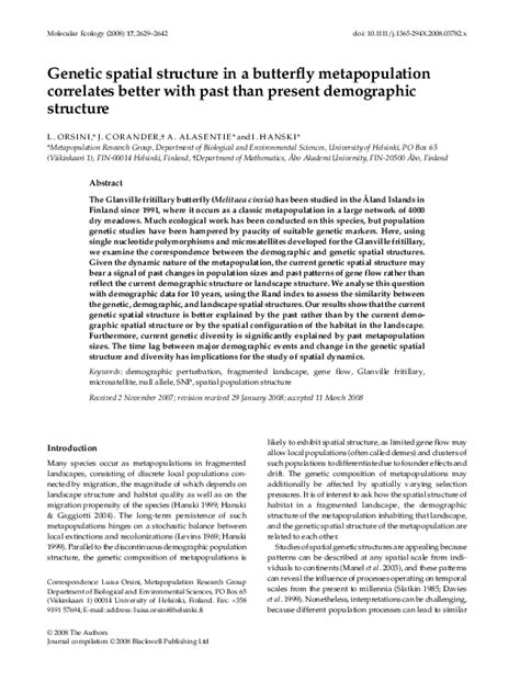 Pdf Genetic Spatial Structure In A Butterfly Metapopulation