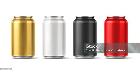 색 주석 음료 캔 현실적인 금속 절연 음료 용기 탄산수와 맥주를 곁들인 알루미늄 항아리 탄산 레모네이드와 강장제 통조림 벡터 빈 3d 패키징 세트 캔에 대한 스톡 벡터 아트