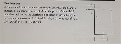 Solved Problem 1 4 A Thin Walled Beam Has The Cross Section Shown If 1 Answer