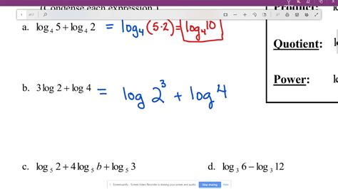 7 4 Properties Of Logarithms Condensing And Expanding Part One Youtube