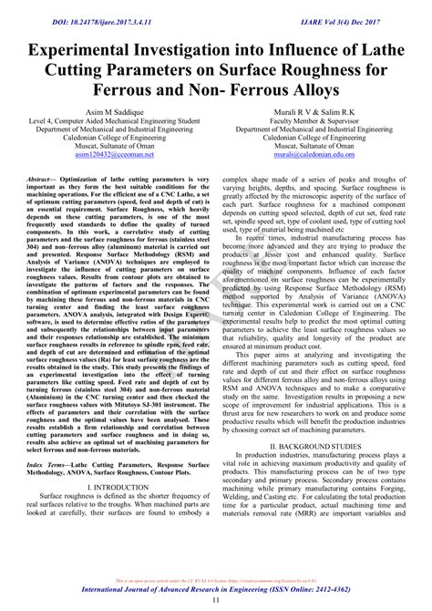 Pdf Experimental Investigation Into Influence Of Lathe Cutting Parameters On Surface Roughness