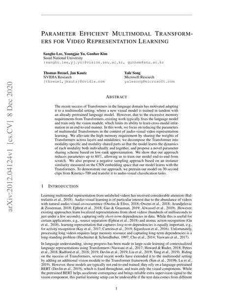 Pdf Parameter Efficient Multimodal Transformers For Video