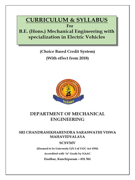 Mech E Vehicles Curriculam And Syllabus R2018 Final Pdf Engineering