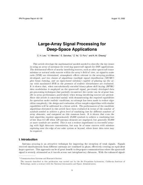 Pdf Large Array Signal Processing For Deep Space Applications