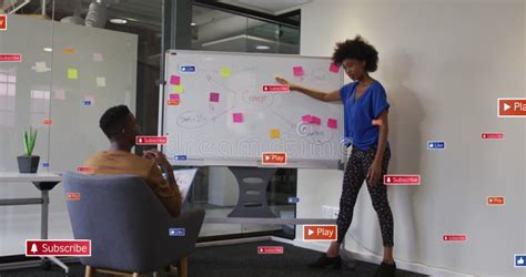 Animation Of Social Media Icons And Data Processing Over African American Businesswomen In