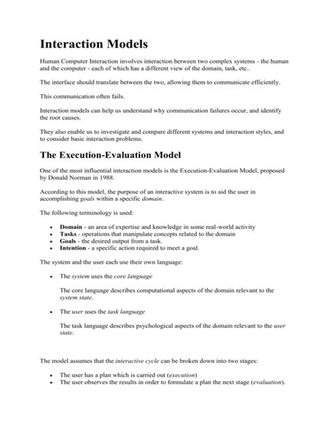 Interaction Models Execution Evaluation And Framework