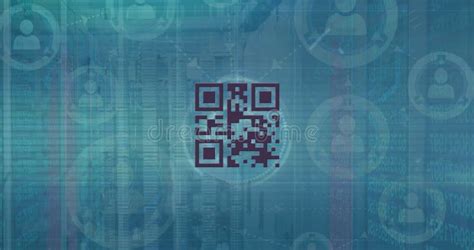 Image Of Qr Code And Scanner Processing Data Over Network Of People