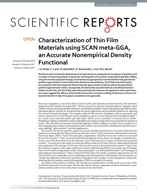 Pdf Characterization Of Thin Film Materials Using Scan Meta Gga An
