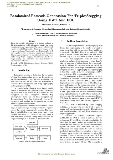 pdf randomized passcode generation for triple stegging using dwt and ecc
