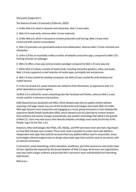 Discussion Assignment 1 Web 2 Is Read Write Whereas Web 1 Was Read