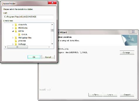 window displaying dialog box where you select the installation folder