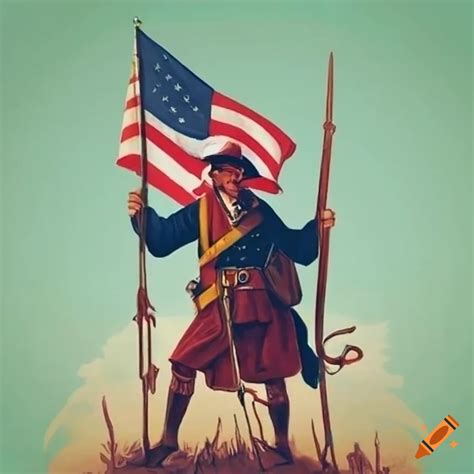 Patriotic Image Of An American Colonist With Flag And Musket On Craiyon