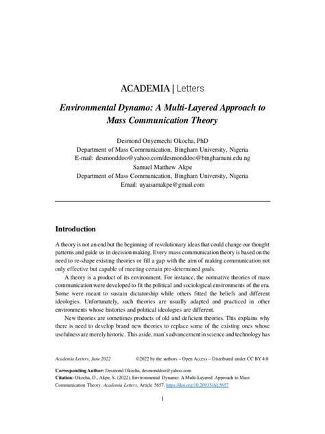 A Multi Layered Approach To Mass Communication Theory 2022 Pdf Framing Social Sciences