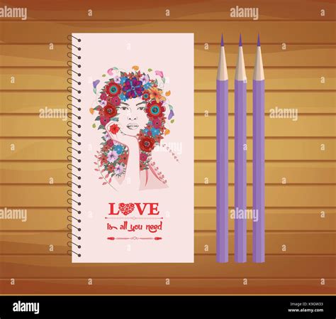 Template For Notebook With Floral Girl Background Stock Vector Image Art Alamy