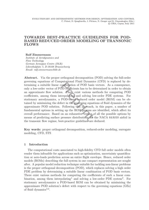 PDF Towards Best Practice Guidelines For POD Based Reduced Order Modeling Of Transonic Flows