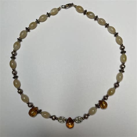 Brown Beaded Necklace Handmade With Upcycled Beads Depop