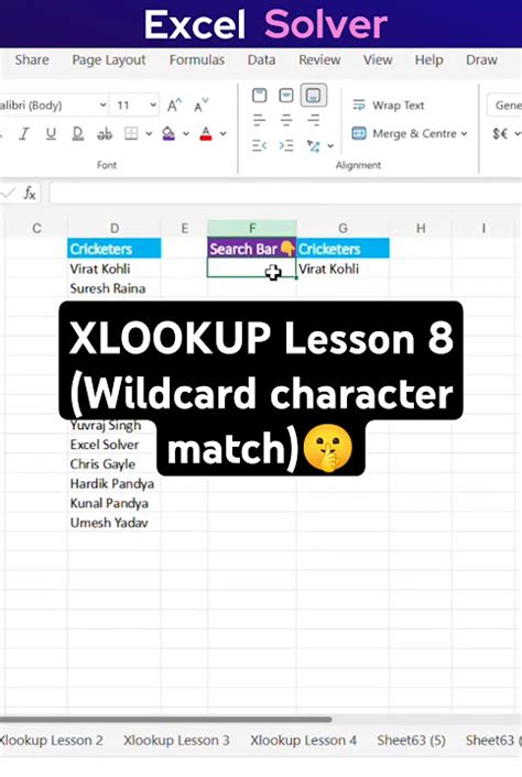 Xlookup Lesson 8 Wildcard Character Match Exceltips Excel Shorts