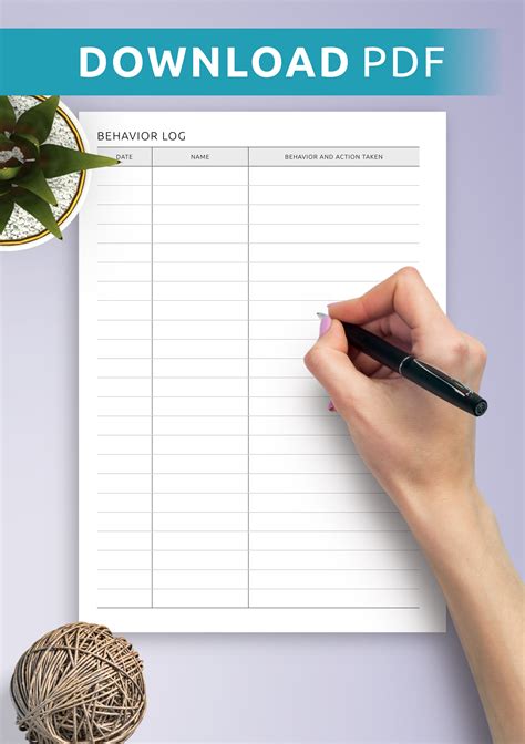 Download Printable Behavior Log PDF